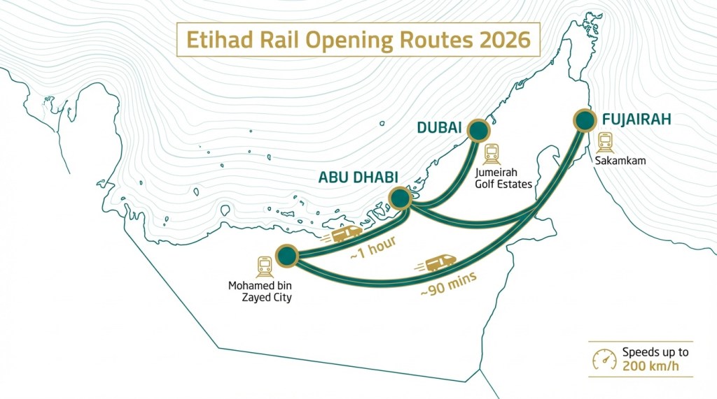 Etihad Rail First Passenger Routes 2026: Abu Dhabi, Dubai and Fujairah ...